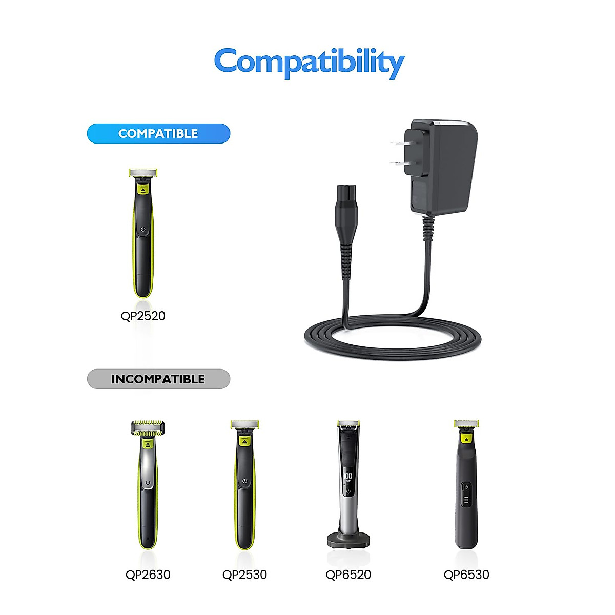 4.3V Power Cord Only Fit for Philips-Norelco-Oneblade QP2520-Series QP2520 / 90, QP2520 / 70, QP2520 / 72 All-in-One Grooming Trimmer Electric-Shaver Razor Power Adapter Supply