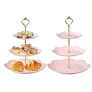 3 Tier Plastic Cupcake Stand Dessert Cupcake Stand Cakes Fruit Candy Display Tower for Wedding, Birthday Party, Tea Party and Baby Shower (Pink, 2)