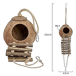 Niteangel Natural Coconut Hideaway with Ladder, Bird and Small Animal Toy (House with Ladder, Natural Surface)