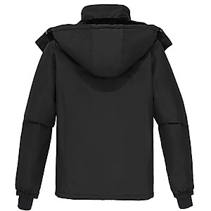 CAMEL CROWN Men's Mountain Snow Waterproof Ski Jacket Detachable Hood Windproof Fleece Parka Rain Jacket Winter Coat Black, X-Large