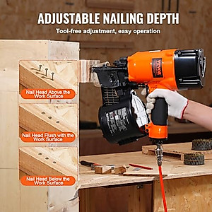 VEVOR Coil Siding/Framing Nailer CN83N, 2" to 3-1/4" 15 Degree Pneumatic Siding Nail Gun with Tool-Less Depth Adjustment, 70-120PSI Air Coil Nailer for Siding Sheathing Wooding Fencing Decking