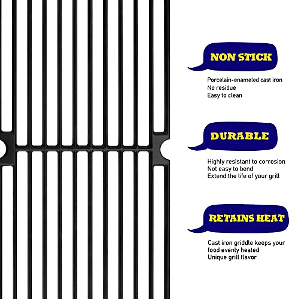 GGC Grill Grates Replacement for Brinkmann 810-8410-F, 810-2410-S, 810-2511-S, 810-2512-S, 810-8411-5, 810-9415-W and Others, 3 PCS Porcelain Coated Cast Iron Cooking Grate(17 3/4" x 8 15/16")