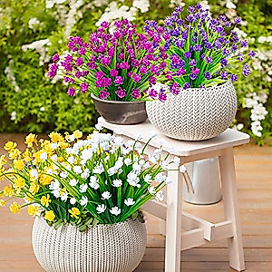 TURNMEON 8Pcs Corn Flower Artificial Flowers Outdoor UV Resistant Fake Flowers,Faux Plastic Flower Greenery Shrubs Plants for Indoor Outside Planter Home Garden Window Box Porch Summer Decor(White)