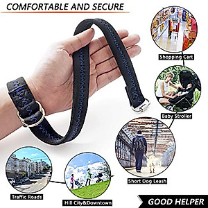 Baby Stroller Wheelchair Safety Wrist Strap or Large Dog Leash, Second Layer Security for Retractable Dog Leash, Black with Blue Stitching