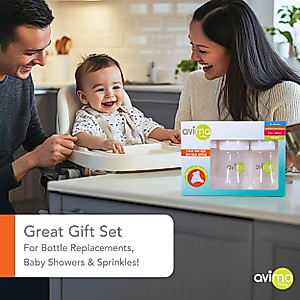 Avima Baby 9 oz Anti Colic Baby Bottles for Breastfed Babies - Medium Flow Nipples, Wide Neck Bottle, BPA Free - 3-6 Months, Stage 2 (Set of 3)