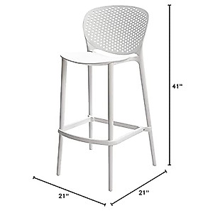 Amazon Basics High Back Indoor Molded Plastic Barstool with Footrest, Set of 2 - White