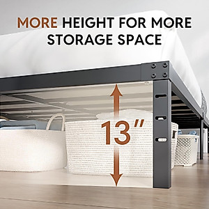 WAYES Queen Bed Frame, 14 Inch High Platform Bed Frame with Storage, Minimal Queen Size Metal Bed Frame, Heavy Duty, No Box Spring Needed, Noise-Free, Easy Assembly, Black