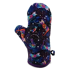 Cats in Space Oven Mitt - Blue, Purple, and White Cotton Pot Holder