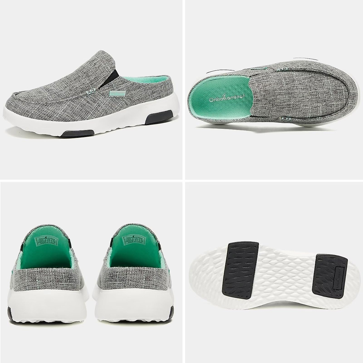 OrthoComfoot Canvas Loafer for Womens, Plantar Fasciitis Slippers for Flat Feet,Ladies Comfortable Athletic Walking Shoes Grey Green Size 9.5