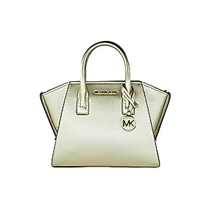 Michael Kors Avril Small Top Zip Satchel Shoulder Crossbody Leather Bag In Pale Gold
