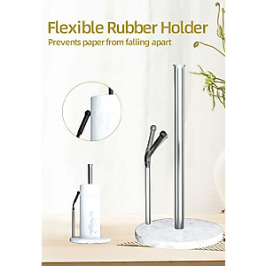 Paper Towel Holder Countertop,Marble Paper Towel Stand with Weighted Base,One-Handed Operation Standing Paper Towel Roll Holder for Kitchen Organization(Brushed Nickel)