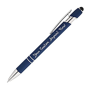 Rainbow Rubberized Soft Touch Ballpoint Pen with Stylus Tip is a stylish, premium metal pen, black ink, medium point. Box of 12 - Personalized with your custom text and/or logo (Assorted)