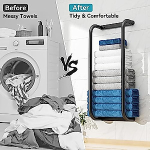 Towel Racks for Bathroom, 30 Inch Stainless Steel Wall Mounted Towel Rack, Bath Towel Holder Wall Towel Rack for Rolled Towels, Modern Bathroom Organizer for Small Space Bathroom Towel Storage - Black