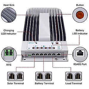 Epever 40A MPPT Solar Charge Controller Tracer BN Series Negative Ground 40 Amp Solar Panel Charge Controller 12V/24V Auto Identifying Intelligent Regulator Max. PV 150V