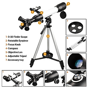 USCAMEL Telescope for Adults Kids Beginners 60mm Aperture 500mm AZ Mount Fully Multi-Coated Optics Professional Astronomy Telescope with Adjustable Tripod Phone Adapter Backpack