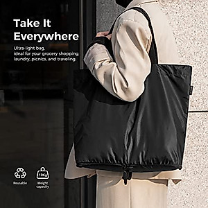 pack all 16L Lightweight Packable Tote Bag, Water Resistant Foldable Grocery Bag, Reusable Shopping Bag (Black)