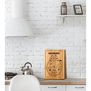 Millenium Falcon Cutting Board Fathers Day Gifts, Personalized Stars War Charcuterie - Serving Board, Customi Dad Gift, Custom Engraved Wood Plate, Unique Design, USA Handcrafted Star Waars Board