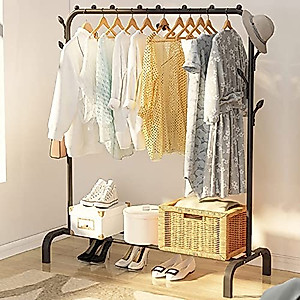 Iron Clothing Rack with Good Load-bearing, Garment Rack with Bottom Shelves, Sturdy Coat Rack for Hanging and Drying Clothes, Shirts and Blanket, 59.06" x 43.31" x 16.93" (Black)