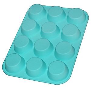 PDTXCLS HOMIEBUDS Silicone Baking Pan Cupcakes Muffins Mold 12 Cup 100% Non-Stick BPA Free Food Grade Silicone in Aqua- 1 pan by Ragamuffins