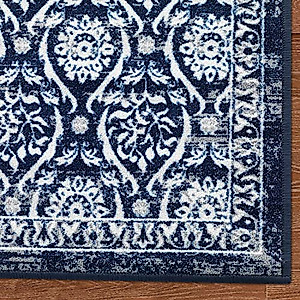 Antep Rugs Alfombras Non-Skid (Non-Slip) 2x7 Rubber Backing Floral Geometric Low Profile Pile Indoor Area Runner Rugs (Navy Blue, 2' x 7')