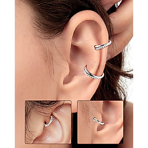 Melighting G23 Titanium Nose Rings Hoop 16G Conch Piercing Jewelry Clear CZ Double Titanium Helix Earrings Septum Rings Tragus Daith Piercing Jewelry for Women