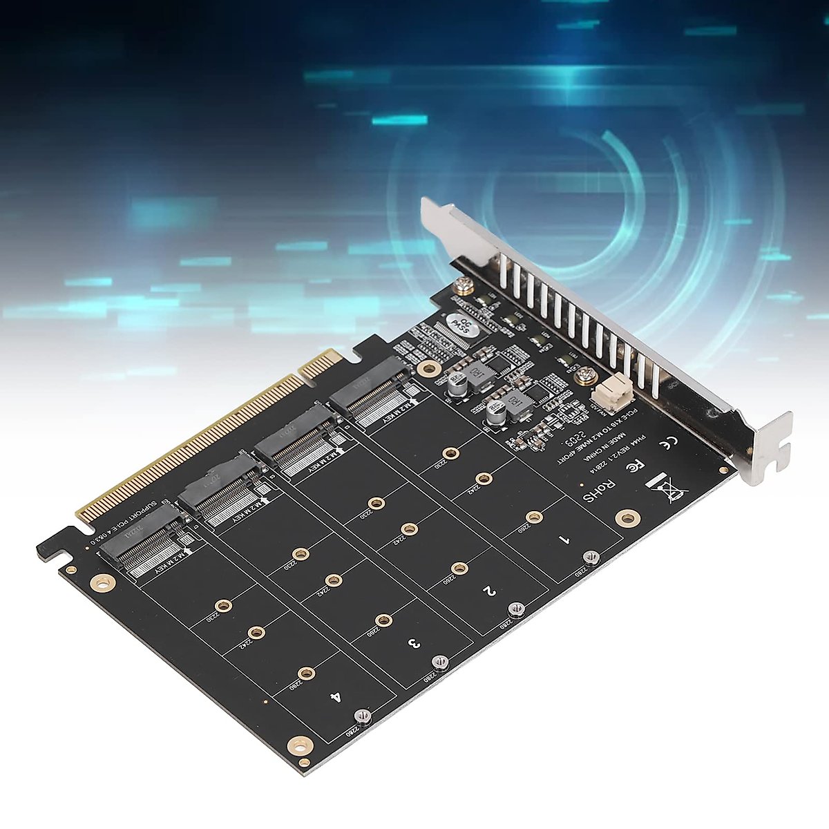 M.2 NVME SSD to PCIE X16 Adapter, 4x32Gbps M.2 NVME (m Key) SSD to PCIe 3.0 x 4 Port Host Controller Expansion Card with Individual LED Indicator