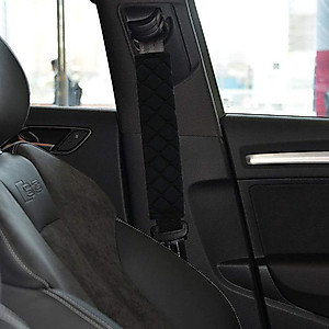 MIRKOO Car Seat Belt Cover Pad, 4-Pack Soft Car Safety Seat Belt Strap Shoulder Pad for Adults and Children, Suitable for Car Seat Belt, Backpack, Shoulder Bag, Laptop Computer Bag(4-Black)