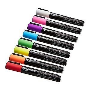 Amazon Basics Bullet/Chisel Reversible Tip Chalk Markers, Bright Colors, Bold Point