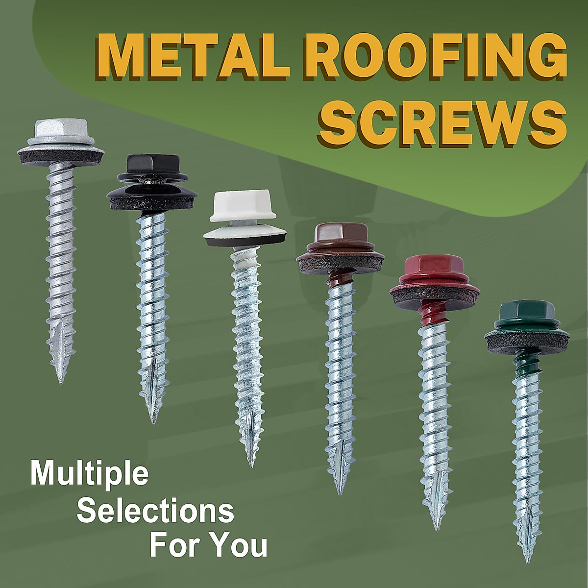 LIONMAX Metal Roofing Screws #14 × 1 Inch, 500-PCS, White Painted Hex Head Sheet Metal Roof Screws, Rubber Washer, Sharp Point, Metal to Wood Siding Screws, Hex Socket Included