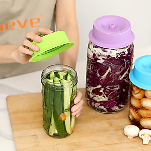 Aieve Fermentation Lid, 4 Pack Fermenting Lids Fermenter Cap for Wide Mouth Mason Jar