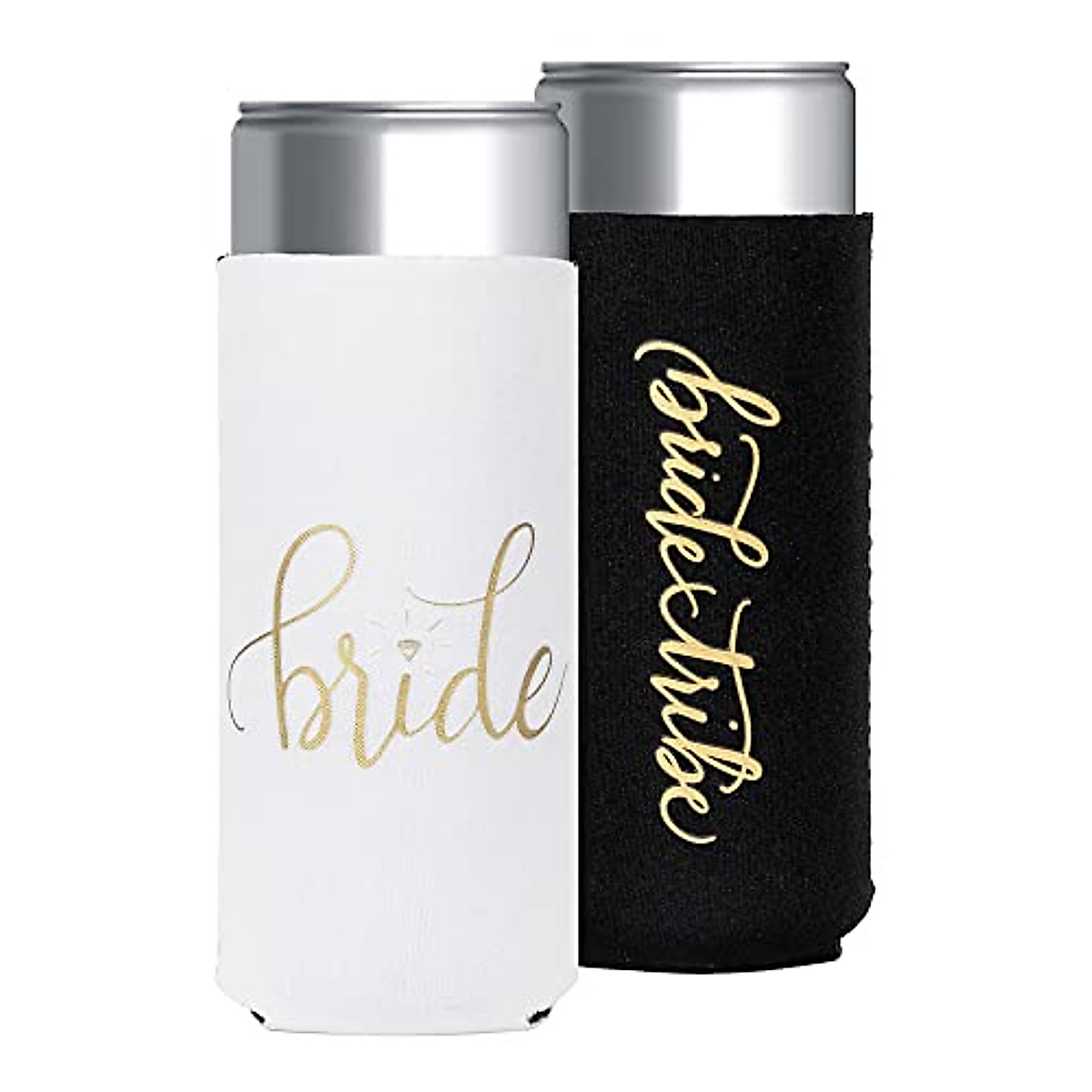 Bride Tribe and Bride Bachelorette Party Skinny Can Sleeves - Insulated Neoprene Drink Holders, Fit Slim Spiked Hard Seltzer Beer Cans Bridal Shower Decorations, Supplies, Favors 11 Piece Set