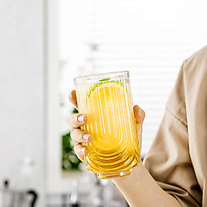 INSETLAN Set of 6 Water Drinking Glasses, Arch Design Cocktail Glasses, Vintage Glassware, Collins Glass Cups for Coffee, Wine, Whiskey, Juice, Housewarming Presents, New House Essentials