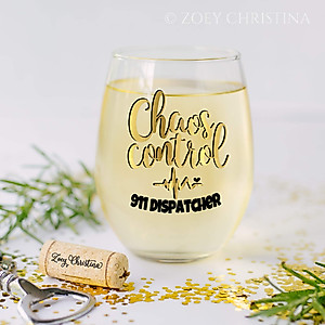 Funny Police 911 Dispatcher Gifts for Women Large Stemless Wine Glass in Gold 0021