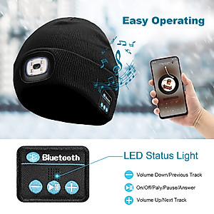 Bluetooth Beanie Warm Hat with Light Headphone Unique Tech Gifts for Men Dad Him Teenage Christmas Stocking Stuffers Pink