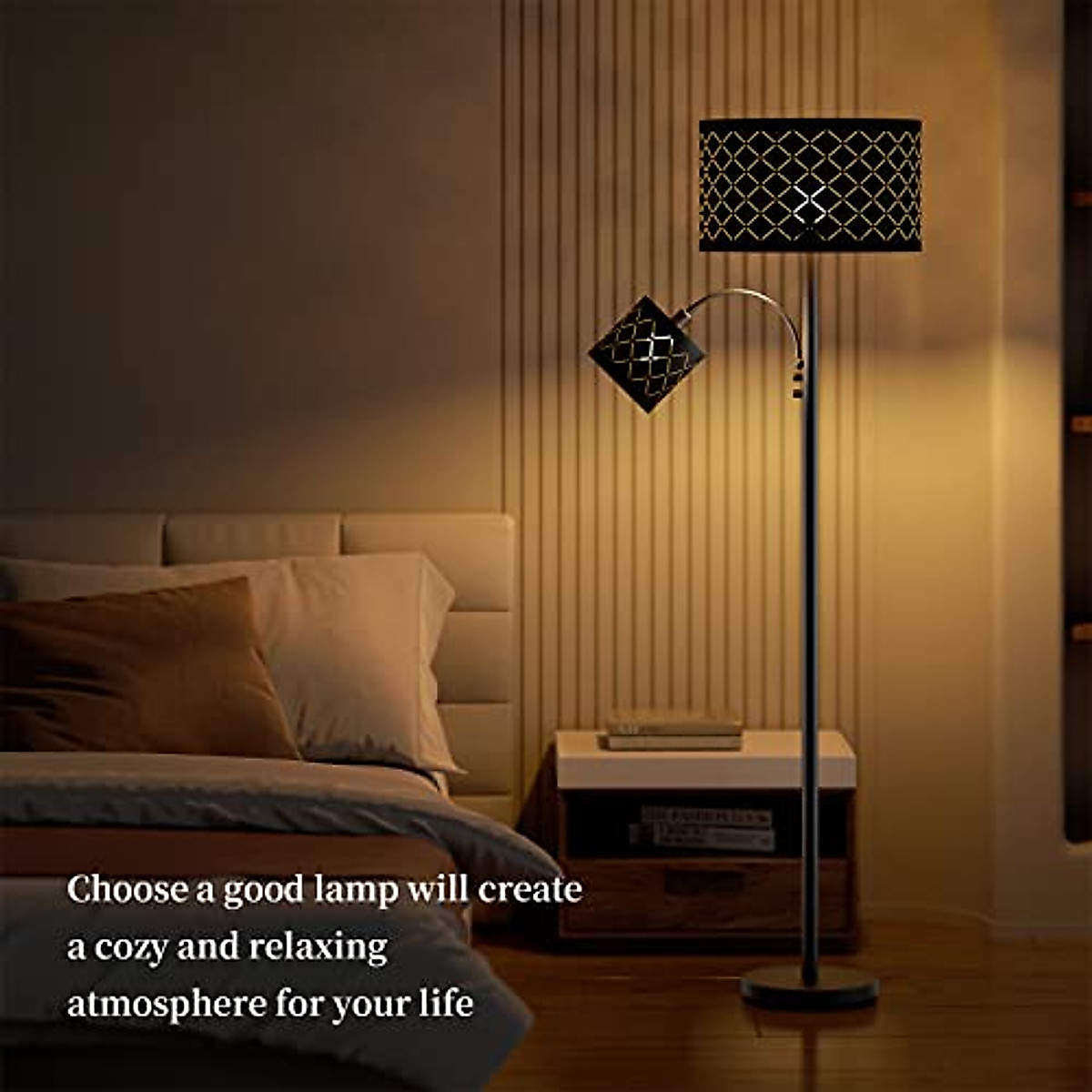 oachnat Modern Floor Lamp - Two Lampholders Light,Stable Base Quality lampshade and Independent Toggl Switch Lamp for Living Room and Bedroom,Bulb Included (Black)