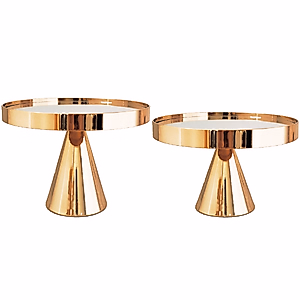 2Pcs 8 Inches 20cm Gold Round Mirror Cake Stand Cupcake Stands Metal Pedestal Holder, Party Dessert Cheese Display Plate for Wedding Party Birthday Baby Shower Celebration Home Decor