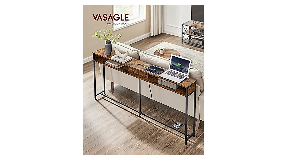 VASAGLE 70 Inch Console Table with Charging Station