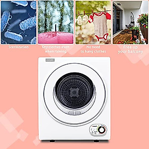 Euhomy 110V Compact Laundry Dryer, 1.5 cu.ft Front Load Stainless Steel Clothes Dryers with Stainless Steel Tub, Control Panel Downside Easy Control for 4 Automatic Drying Mode, White