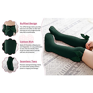 Century Star Baby Girls Bow Knee High Socks Toddlers Ruffled Tube Socks Infant School Uniform Leggings Long Stockings 05Pcs White&Black&Pink&Grey&Red 6-18 Months