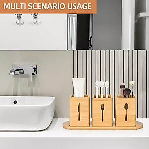 GEHE Silverware Caddy for Countertop, Natural Bamboo Utensil Caddy for Parties, Utensil Holder with 3 Compartment, Silverware Organizer Storage Containers for Spoons, Forks and knives