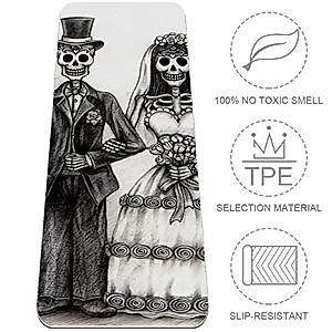 Yoga Mat, Yoga Mats for Home Workout, Workout Mat, Exercise Mats, Pilates Mat, abstract black skeleton married pattern