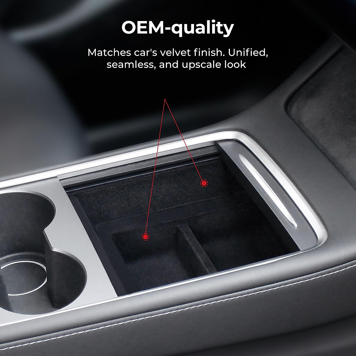 Foxpark [OEM-Look] Tesla Model Y I 3 Console Organizer Tray, Center Console Organizer, Tesla Model 3 Y Accessories 2019-2024 with Smooth Slide Technology