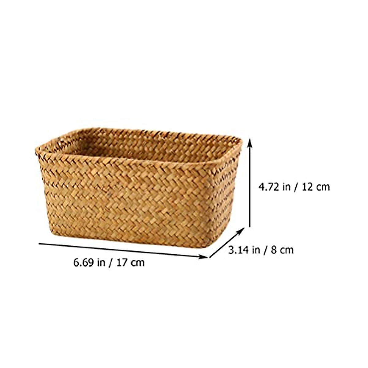 Seagrass Woven Basket, Small Storage Basket Rectangular Organizer Tray Decorative Shelf Basket Weave Sundries Container Desktop Basket for Makeup, Clothes, Toys, Stationery (M)