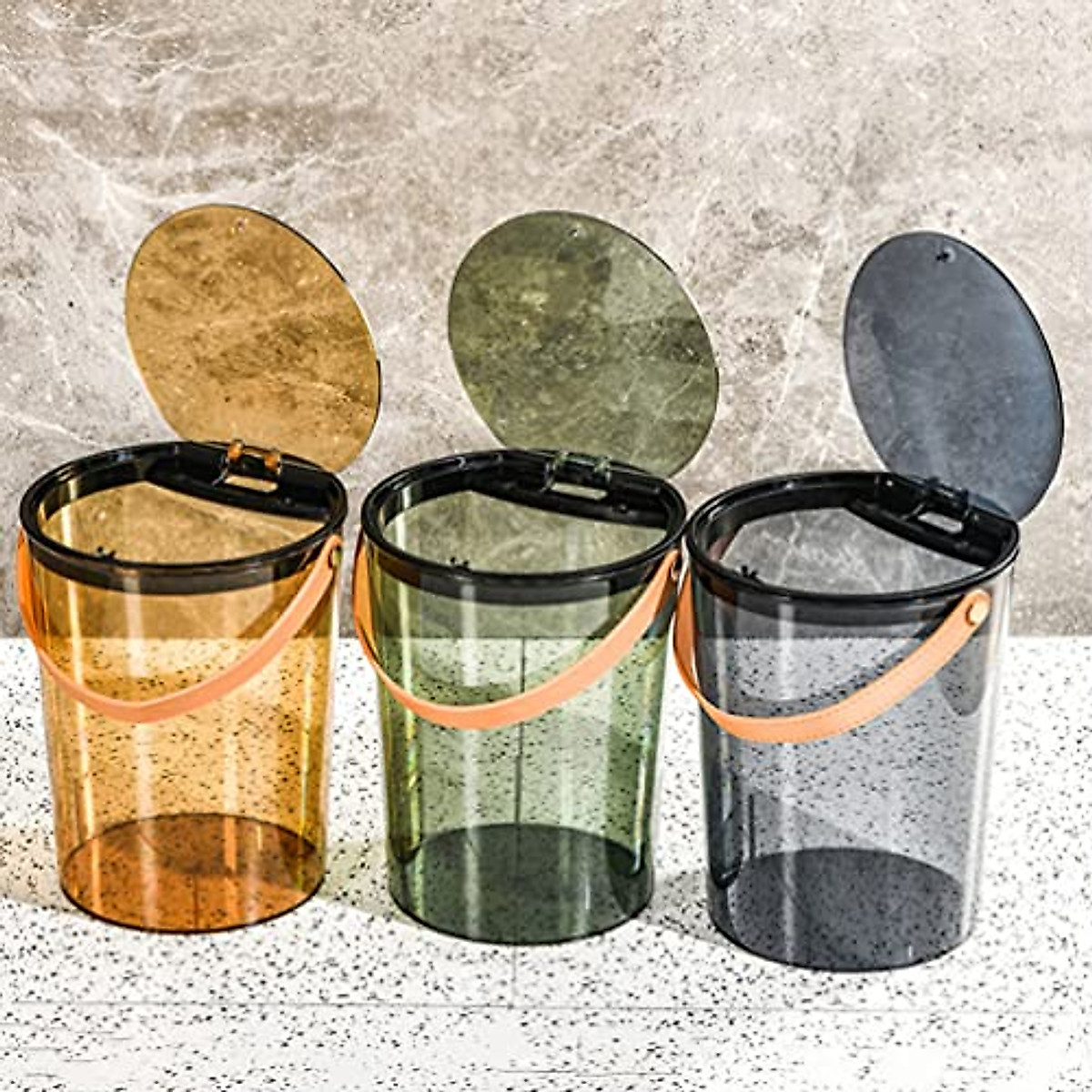 Kitchen Trash can Clear Trash Can Desktop Mini Trash Can Recycle Garbage Can Waste Basket Garbage Container Bins with Lid Handle for Home Office Blue Kitchen