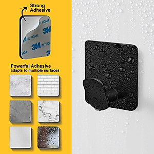 Hanpex Adhesive Hooks - 4 Pack Towel/Wall Hooks for Hanging Coat, Hat,Towel Robe, Heavy Duty Hooks Stick on Kitchen or Bathroom (Matte Black, Waterproof, Stainless Steel)