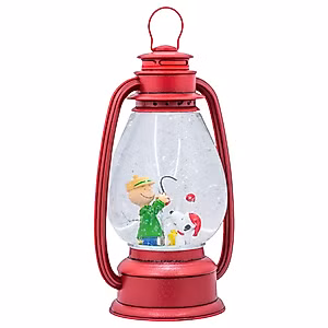 LED Snoopy and Friends Crimson Red 11 x 6 Resin Holiday Snow Globe Swirl Dome