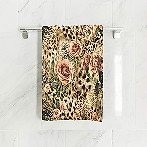 ALAZA Vintage Leopard and Flower Ultra Soft Hand Towel Wash Cloths for Bath, Hotel, Gym, Spa, Beach and Exercise(16" x 30")