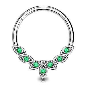 OUFER Septum Rings 16G, 316L Stainless Steel Septum Rings Hoops, Cluster CZ Hinged Segment Daith Helix Piercing Jewelry For Women And Men-GR 10MM