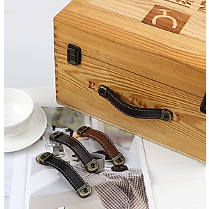 HUHUIAOH Leather Handle Brass Handle Wine Box Wardrobe Luggage, Shoe Cabinet Furniture Handle Hardware Accessories - 2 Pack (Black, 160mm(6-1/4in))