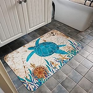Sea Turtles Door Mat Non Slip Rubber Backing, Indoor Outdoor Entrance Mats, Blue Turtle Mat Front Doormat Rug, Home Bathroom Bedroom Mat Kitchen Floor Door Mat Outdoor Rug Large, 18 x 30 Inches
